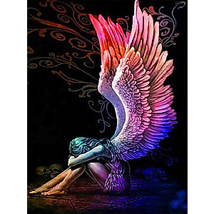 DIY Diamond Painting Sad Angel 5D Full Round Diamond Crystal Rhinestones Adult by Number Painting Art Kit Wall Decor Gift 16x12 Inch
