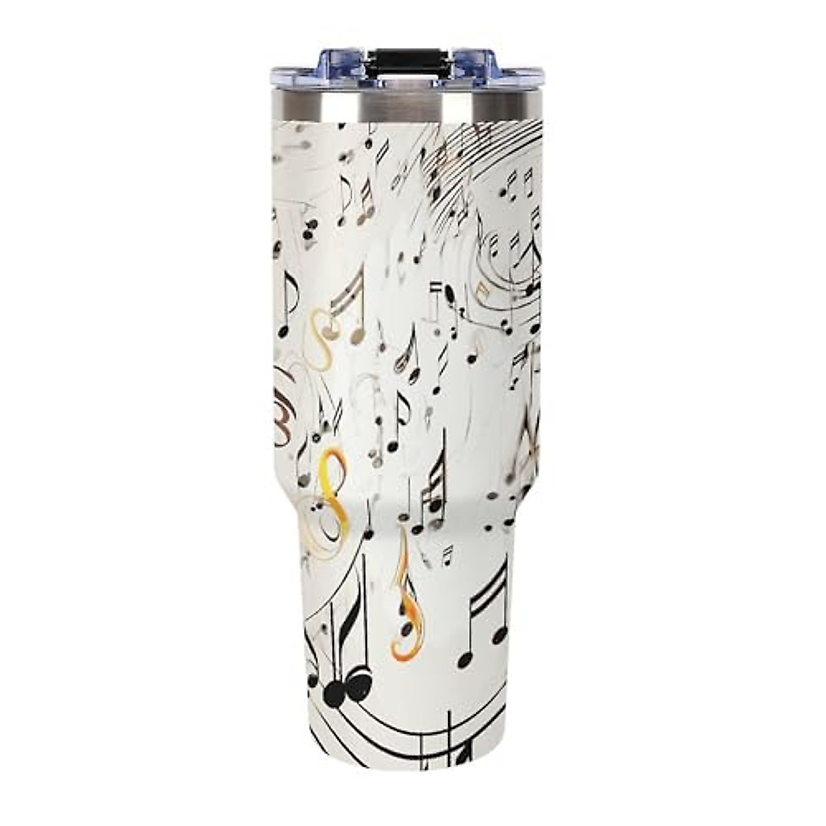 LLUTSNTH 40 Oz Vacuum Tumbler with Light Rose Red Handle Leakproof Insulated Tumbler Music Notes Print Stainless Steel Travel Mug with Lid And Straw Coffee Cup Cute Water Bottles Cup Holder Friendly