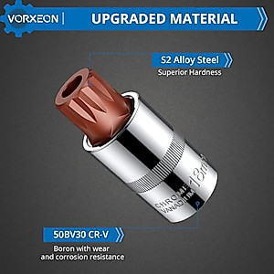 VORXEON 10 Pcs Triple Square Spline Bit Socket Set M4 - M18, S2 Alloy Steel and CR-V XZN Sockets with Storage Case, 1/4” 3/8” 1/2” Drive