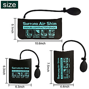 Dinana Air Wedge Bag, 3 Pack Commercial Grade Air Wedge Bag Pump Professional Leveling Kit & Alignment Tool for Cabinet, Appliance, Furniture, Inflatable Lifting Air Wedge Pump Bag, 300 LB Rating