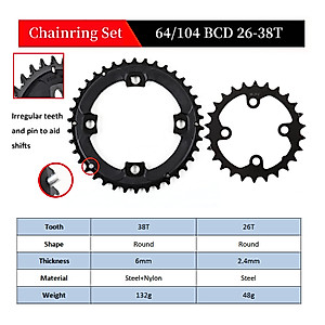 BUCKLOS Double/Triple 64/104 BCD Square Taper Bike Crankset - 2x/3x Mountian Bike MTB 170mm Bicycle Cranksets with 22/24/26/32/38/42/44T Chainring for 8/9/10 Speed
