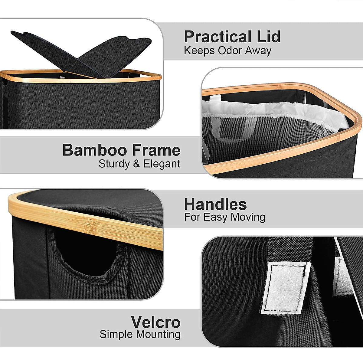 LEVIPE Large Laundry Basket with Lid, 205L Collapsible Laundry Hamper with Inner Bags 2 Section Dirty Clothes Hamper, Laundry Basket Organizer for Bathroom, Bedroom & Laundry Room