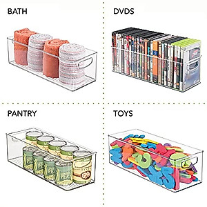 mDesign Plastic Stackable Kitchen Organizer - Storage Bin with Handles for Refrigerator, Freezer, Cabinet, and Pantry Shelves Organization - Food Container - Ligne Collection - 4 Pack - Clear