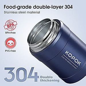 KOPOK Thermoses for hot food, soup thermoses, Insulated food Jar container for hot cold food, Stainless Steel Vacuum Lunch Box for Kids Adult with Spoon for Office Travel Outdoors (Blue(2 Pack))