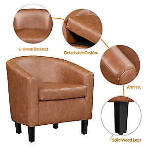 Yaheetech Accent Chair, Faux Leather Armchair Comfy Club Chairs Modern Accent Chair with Soft Seat for Living Room Bedroom Reading Room Waiting Room, Brown