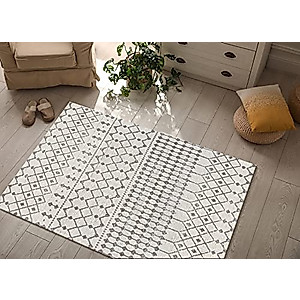 THE BEER VALLEY Area Rug 5x7 Feet Modern Neutral Carpet for Living Room, Bedroom, Kitchen - Moroccan Boho Indoor Non Shedding Area Rugs - Off White/Grey