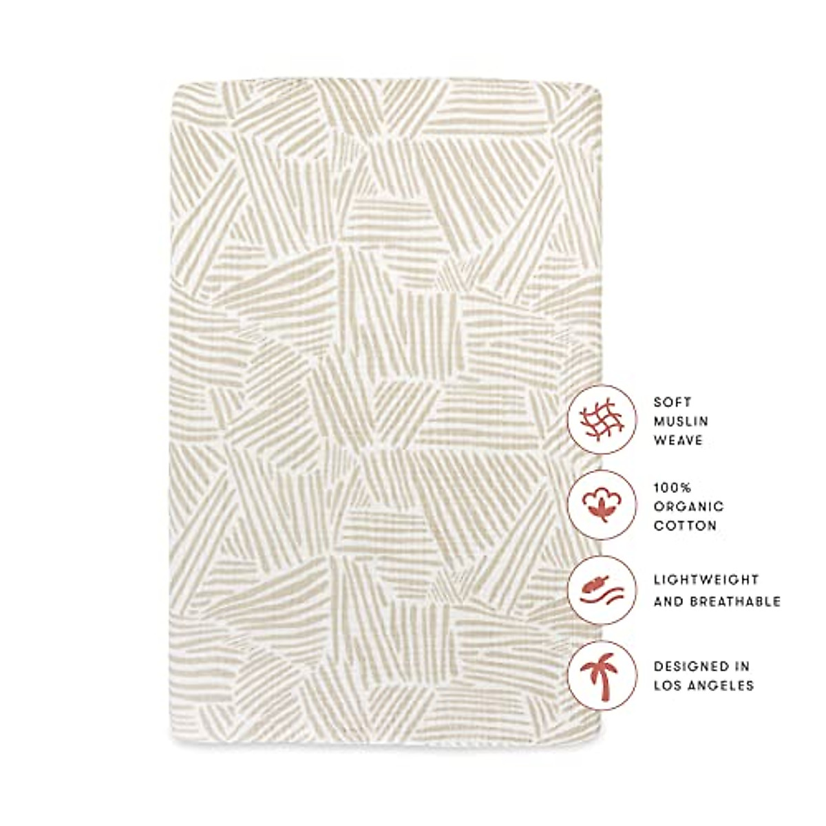 Babyletto 100% Organic Cotton Mini Crib Sheet, GOTS-Certified, Fitted 360°, Ultra-Soft and Breathable Muslin - Oat Stripe