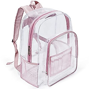 Jusdot Clear Backpack, Transparent Backpack Heavy Duty PVC See Through Backpacks Clear Bag for School, Workplace, Rose Gold