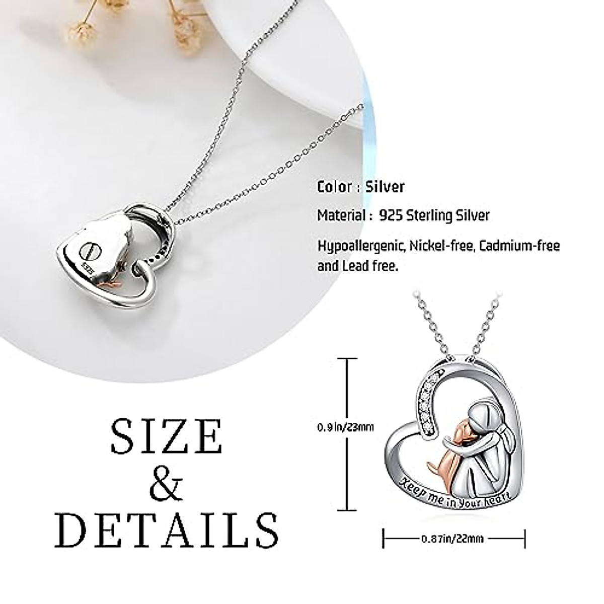 JUSTKIDSTOY Dog Urn Necklace for Ashes 925 Sterling Silver Heart Cremation Jewelry Dog Keepsake Memorial Bereavement Pet Loss Gifts for Women