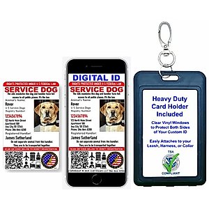 Just 4 Paws Custom Service Dog ID Card with QR Code & Security Seal and Optional Holograph | Registration to U S Service Dogs Registry Plus ID Holder & Digital ID - Portrait Style