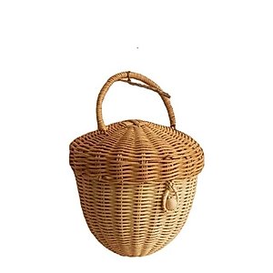 Partslety Acorn Basket with Lid Storage Basket Hand Bag Rattan Acorn Storage Basket Organizer Cute Handcrafted Gift Decoration Artwork Wicker Newborn Photography Accessories Acorn One Size
