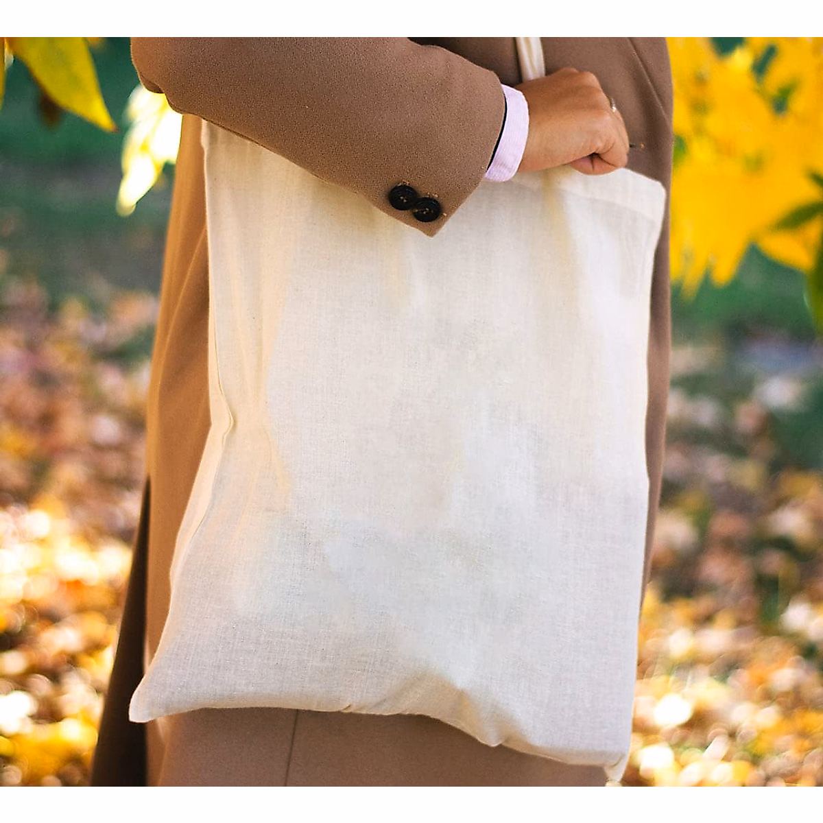 BANNER BUZZ MAKE IT VISIBLE BannerBuzz Canvas Tote Bag Made of 100% Biodegradable Canvas Material (15.5" X 18.5", Off White)