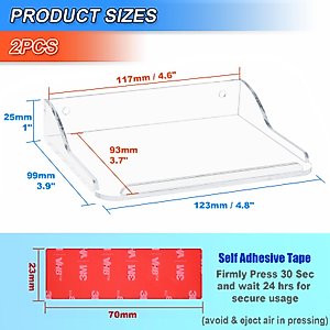 Cosmos 2 Pcs Acrylic Display Shelves Wall Figure Display Stand Floating Shelves Compatible with Funko Pop Figure Collection Box (4.5" x 3.5") - With Screws and Self Adhesive Tape, Transparent Clear
