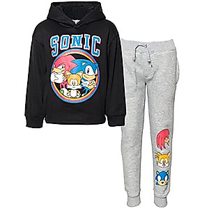 SEGA Sonic The Hedgehog Knuckles Tails Little Boys Fleece Pullover Hoodie and Jogger Pants Set Black/Gray 7-8