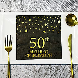 Pandecor 50 Pack 3 Layers Birthday Party Supplies,6.5 x 6.5 In Paper Napkins Birthday Party Decorations (50th birthday napkins)