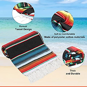 4 Pcs Large Authentic Mexican Blankets Colorful Mexican Serape Blanket Mexican Striped Throw Blanket Mexican Fiesta Beach Blanket Fringe Cotton Yoga Blanket for Home Office Outdoor Camping Picnic