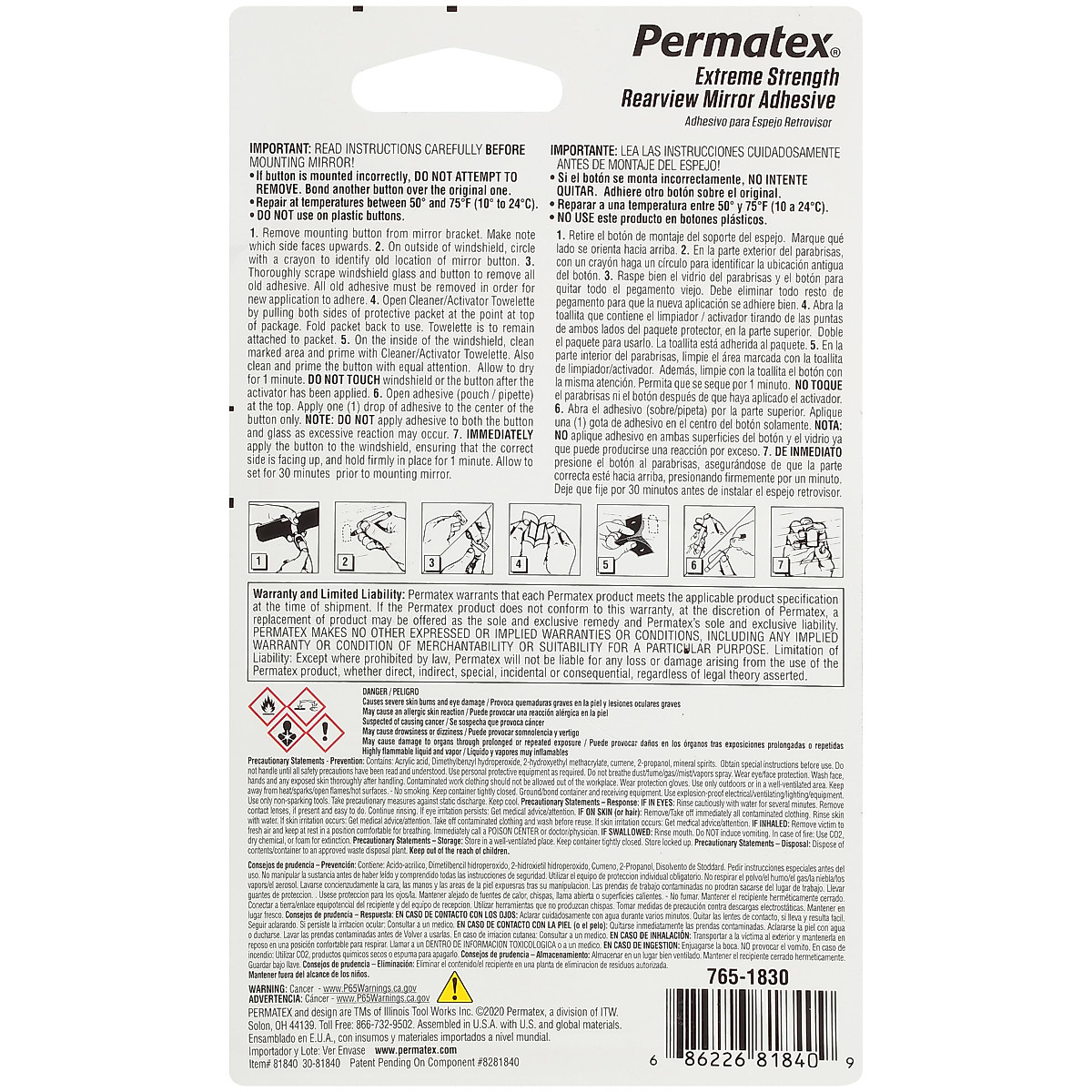 Permatex 81840 Extreme Rearview Mirror Profressional Strength Adhesive Kit , White