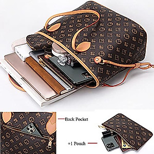 Luxury Shopping Bag Floral 2-in-1 Tote Bag Shoulder Bags for Work Large Capacity Crossbody Bag For women (Brown)