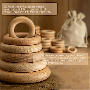 bopoobo Wooden Rings Natural Beech for Craft, Unfinished Wood Ring Circle Rings for DIY Baby Teething Toys, Baby Wooden Teether Accessories, Pendant Connector (10 Pcs, 55 mm)