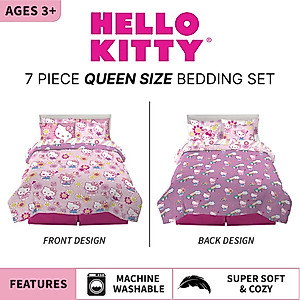 Franco Hello Kitty Kids Bedding Super Soft Comforter and Sheet Set with Sham, 7 Piece Queen Size, (Officially Licensed Product)