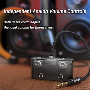 Cubilux 3.5mm Dual Headphone Splitter, Volume Control, Compatible with Laptops, Tablets, Phones