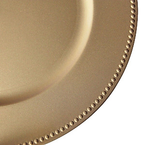 WELMATCH Gold Plastic Beaded Charger Plates - 12 pcs 13 Inch Round Wedding Party Decroation Charger Plates (Gold, 12)