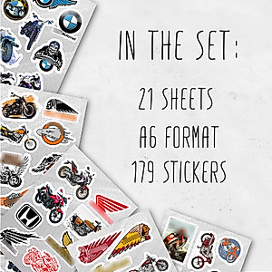 BulbaCraft 179 Pcs Motorcycle Stickers, Motorcycle Brand Stickers, Strong Adhesive & Waterproof Stickers for Adults, Small Stickers, Motorcycle Gifts for Men Vinyl Stickers
