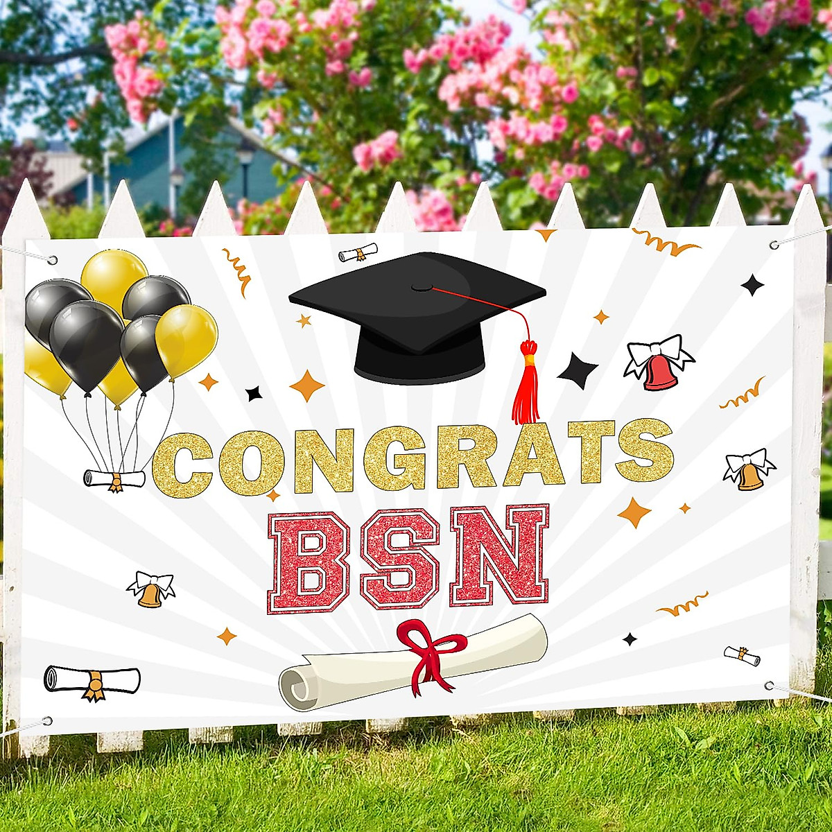 INNORU Congrats BSN Backdrop Banner, Nurse BSN RN Graduation Prom Photography Backdrop Durable Fabric Congrats Grad Banner Medical Nursing School Graduation Party Decorations Photo Booth Props 6x4ft