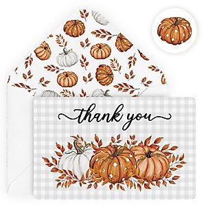 Artoid Mode 24 Pack Pumpkin Leaves Thank You Cards Fall Greeting Cards Gift With Envelope Sticker Blank Note Cards for Birthday Wedding Baby Shower Bridal Shower, 4 x 6 Inch