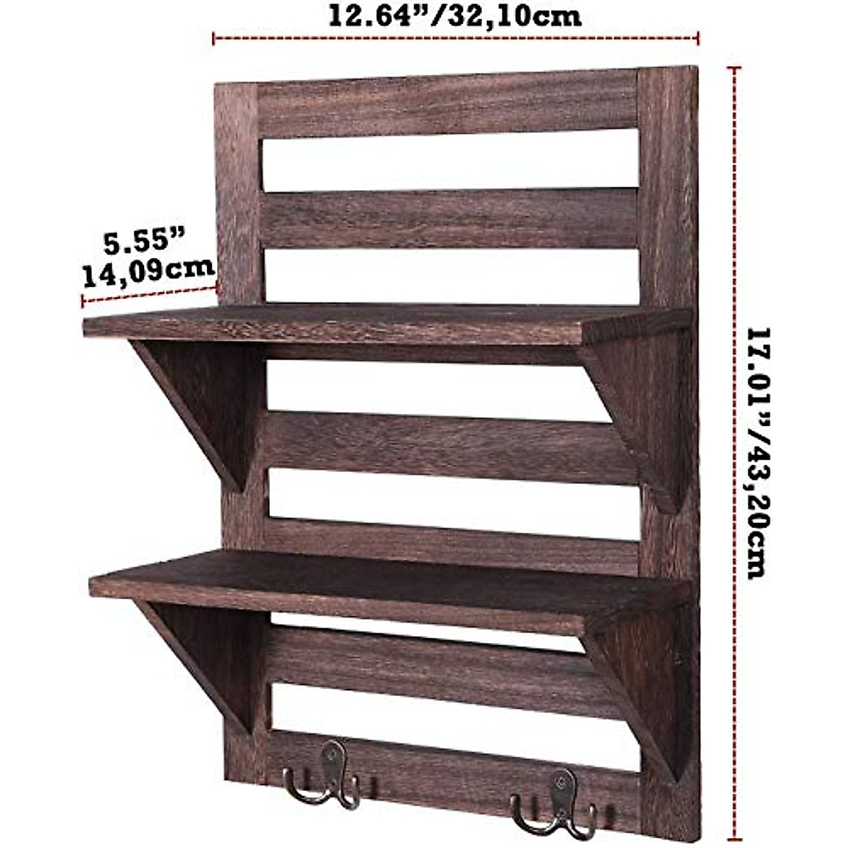 Rustic Wall Mounted Shelves for Kitchen, Bathroom Farmhouse Vintage Wall Shelves, Floating Shelves with 2 double Iron Hooks