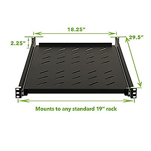 4-Post Sliding Server Shelf, Cold Rolled Steel, Black, Venting, Adjustable, 450mm Depth, 8.1 lbs, Rack Mount, 1U(1RU)