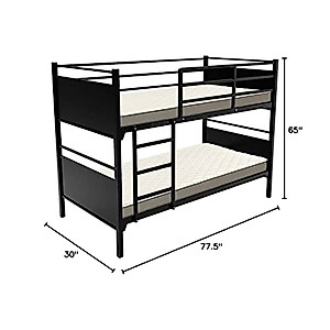 Treaton, 5" Medium High Density Foam Mattress with Heavy Duty Metal Bunk Bed, 30-Inch, Black