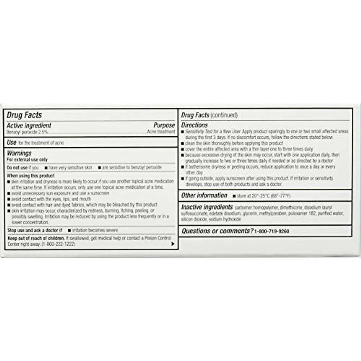 Perrigo 2.5% Benzoyl Peroxide Acne Treatment Gel 60gm Tube