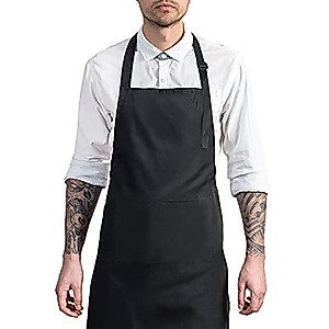 HXORBIS 1 Pack of Black Adjustable Bib Apron, Waterproof, with 2 Pockets, Neck Strap and Extra Long Tie, Cooking Kitchen Aprons for Women, Men Chef,Funny Grilling, BBQ Drawing, Waitress Apron