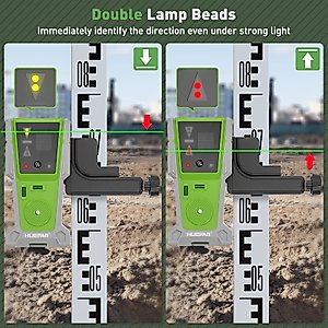 Huepar Laser Detector for Laser Level， Digital Laser Receiver for Green and Red Beam， Two-Sided LED Prompt and Magnet, Double Lamp & 90 dB Buzzer is Suitable for Bright and Noisy Environments-LR-8RG
