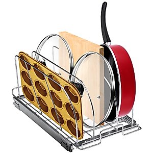 VEVOR Pan and Pot Rack, Expandable Pull Out Under Cabinet Organizer, Cookie Sheet Baking Pans tray Organization, Adjustable Wire Dividers, Steel Lid Holder for Kitchen Cabinet & Pantry Storage, 11.7"W