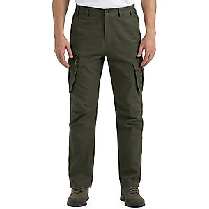 CRYSULLY Men's Cotton Tactical Trousers Outdoor Combat Hunting Safari Pants Army Green