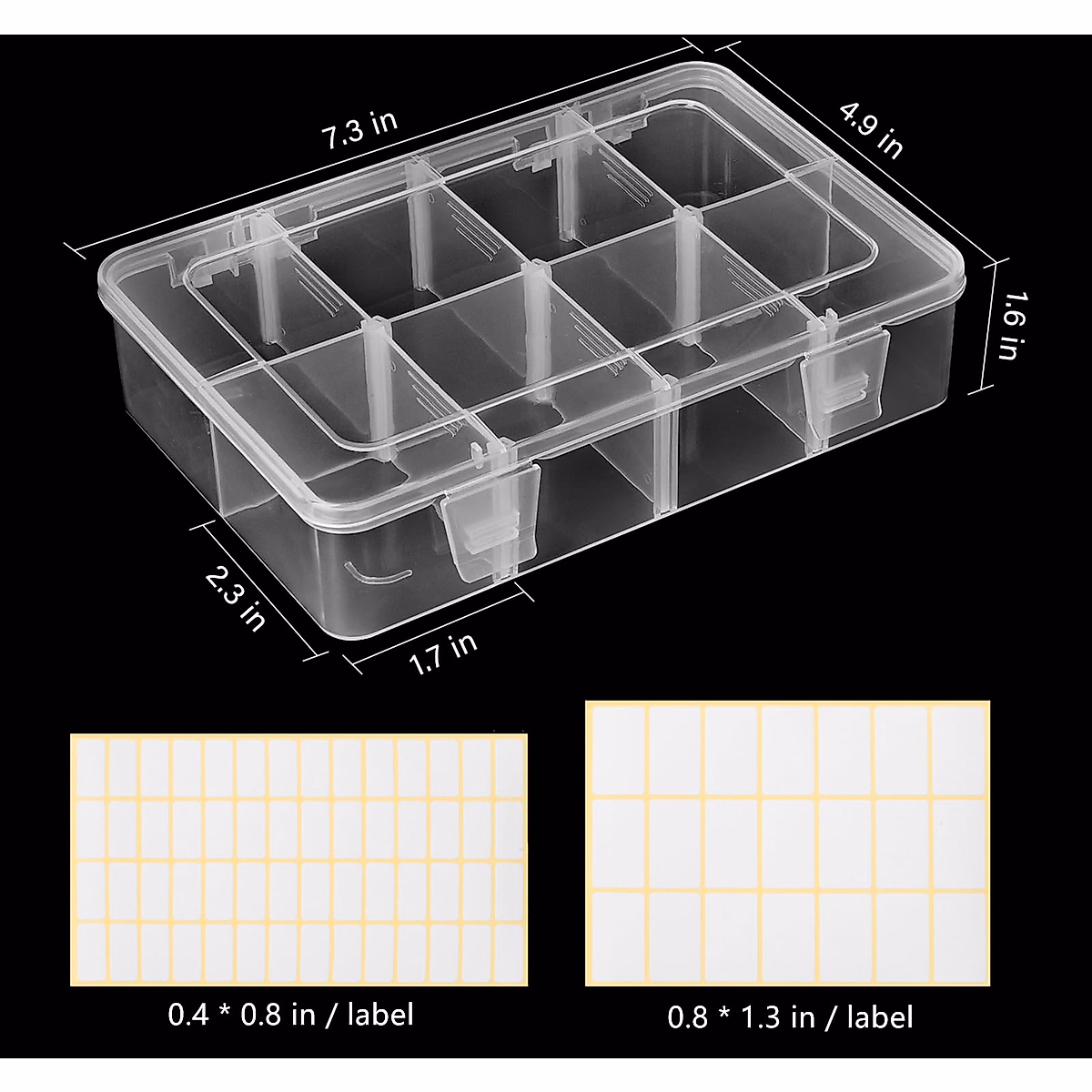 Jutieuo 2 Pack 8 Grids Bead Organizer and Storage, Plastic Organizer Box with Removable Dividers and Labels for Jewelry Crafts Small Parts Electronics Tackle Boxes (2)
