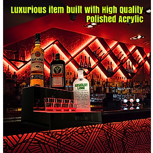 Liquor Bottle Display LED Shelf - 2 Step Multicolor Lighted Bar Stand 16 inch