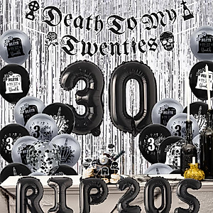 30th Birthday Decorations Set Rip to My 20s Birthday Decorations Death to My 20s Balloons Banner Fringe Foil Curtains Dearth to My Twenties Sash for My Funny Thirtieth Birthday Party