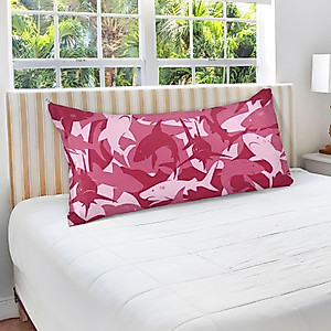 Sharks Camo Pink Pillowcase for Hair and Skin Body Pillow Cover Bed Pillow King Size 20"X 40" Super Soft Pillow Case with Zipper for Pillow