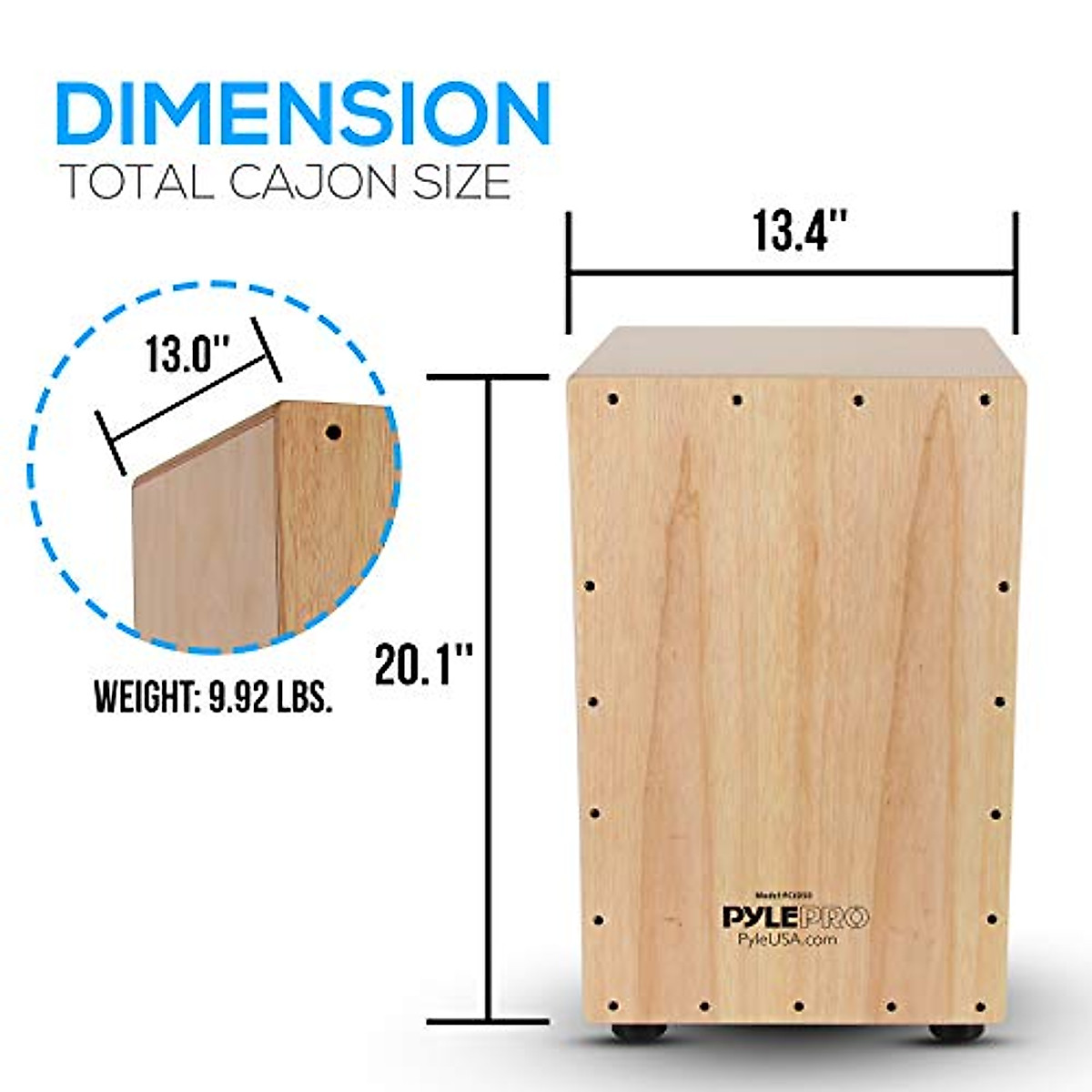 Pyle Wooden Hand Drum Percussion Beat Box-Hybrid Electronic Style Acoustic E-Cajon w/Built-in Pickup Connector, Internal Guitar Snare String PCJD50