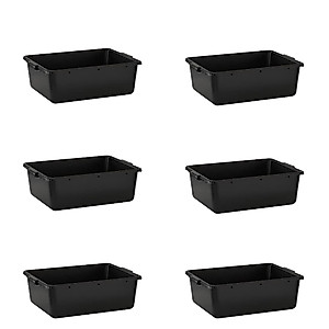 Krollen Industrial 6-Pack 20" x 15" x 7" 9 Gallon Black Polypropylene Plastic Bus Tub/Bus Box