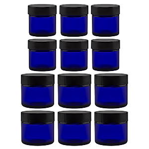 Cornucopia Brands Combination 12 Pack of Cobalt Blue 1oz & 2oz Glass Cosmetic Jars, Lids Included; Refillable Containers for Creams, Lotions