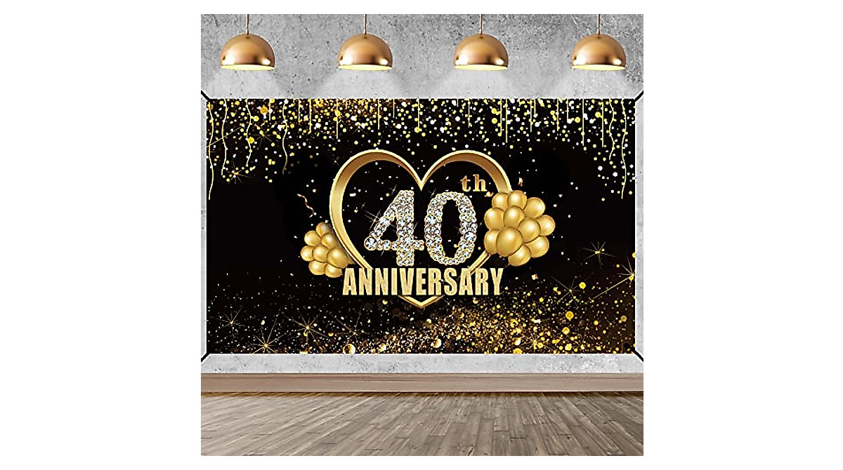 40th Anniversary Banner Backdrop - Elegant Black & Gold Decor