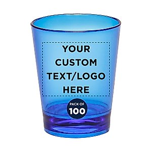 Custom Translucent Plastic Shot Glasses 1.5 oz. Set of 100, Personalized Bulk Pack - Acrylic, Great for Wedding, Party, Birthday, Gifts - Blue
