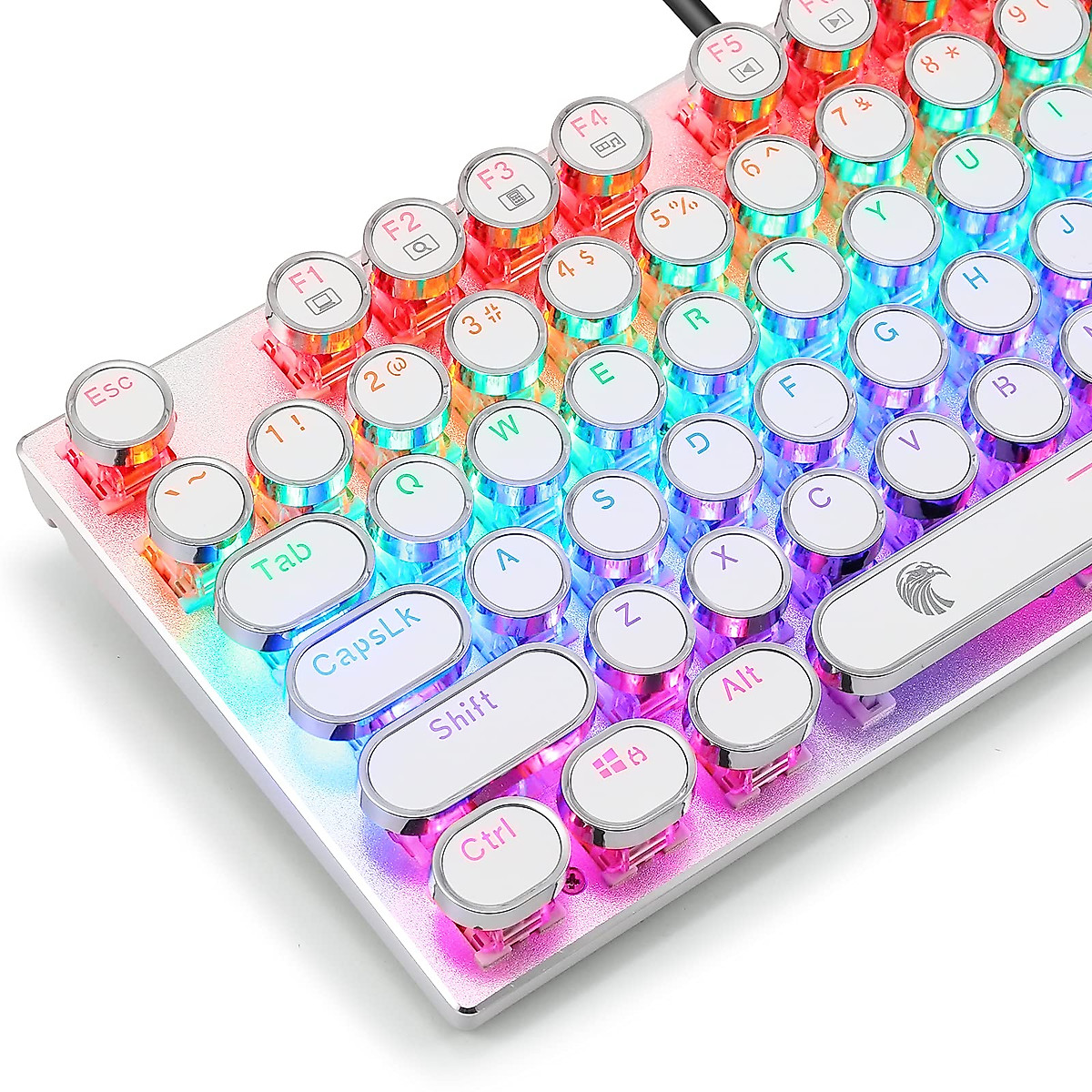 HUO JI E-Yooso Z-88 Typewriter RGB Mechanical Keyboard, Vintage Retro Style with Brown Switches, Compact 81 Keys for PC, Mac, White