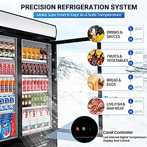 kalifon Commercial Glass 2 Door Display Refrigerator 49 Cu.Ft Beverage Cooler Merchandiser Upright with LED Light for Home Restaurant Grocery Stores
