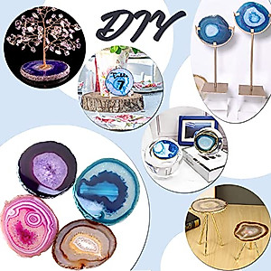 AMOYSTONE Teal Agate Coasters for Drinks Geode Coasters Set of 4 Crystal Quartz Rock Coasters Agate Slices with Rubber Bumpers 3-3.5"