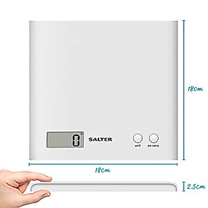 Salter 1066 WHDR15 Arc Kitchen Scale – Digital Food Weighing Scales for Precise Cooking/Baking, Slim Platform for Compact Storage, Add & Weigh/Tare Function, 3kg Capacity, Battery Included, White